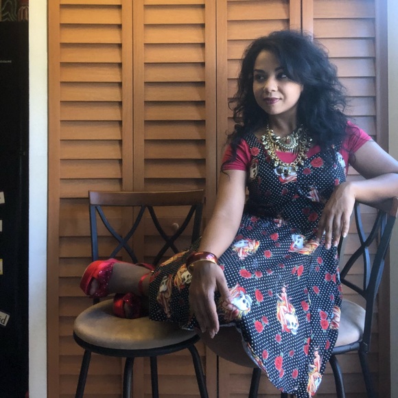 Hot Topic | Dresses | Hot Pinup Girl Dress With Roses Polkadots Sm ...